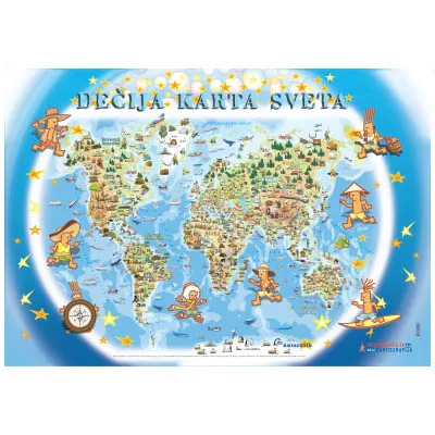 DEČIJA KARTA SVETA ZIDNA PVC - | Knjižare Vulkan